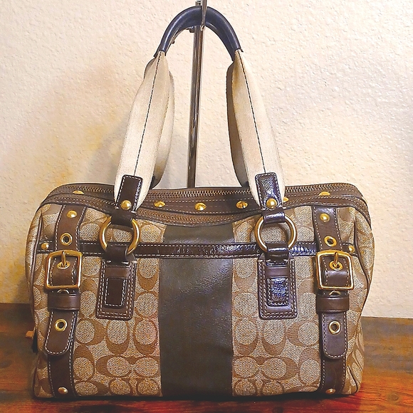 Coach | Bags | Authentic Coach Signature C Brown Double Zippy Bowler ...